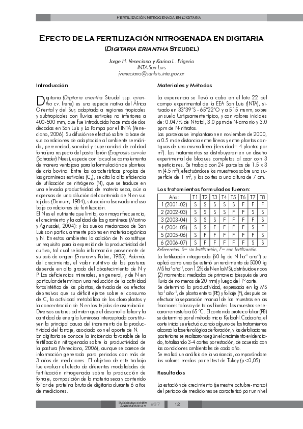 (PDF) Efecto de la fertilización nitrogenada en digitaria | Karina ...