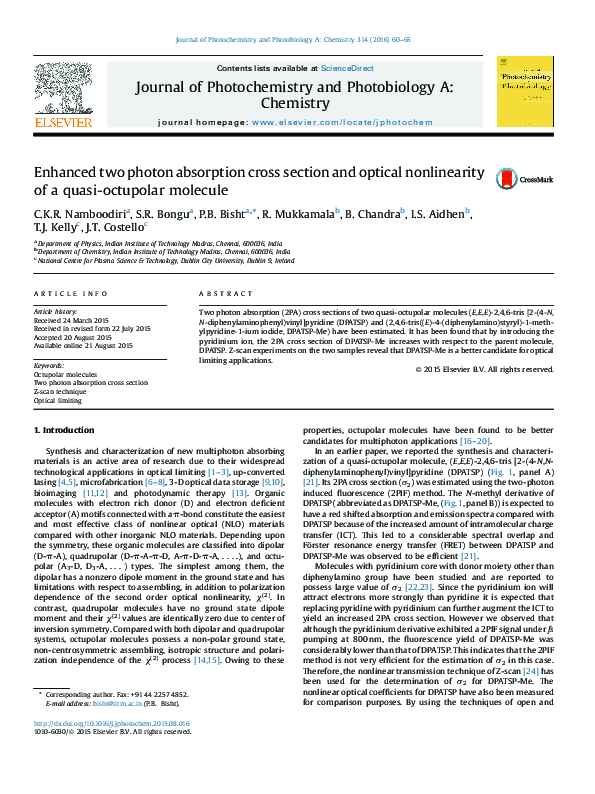 (PDF) Enhanced two photon absorption cross section and optical ...