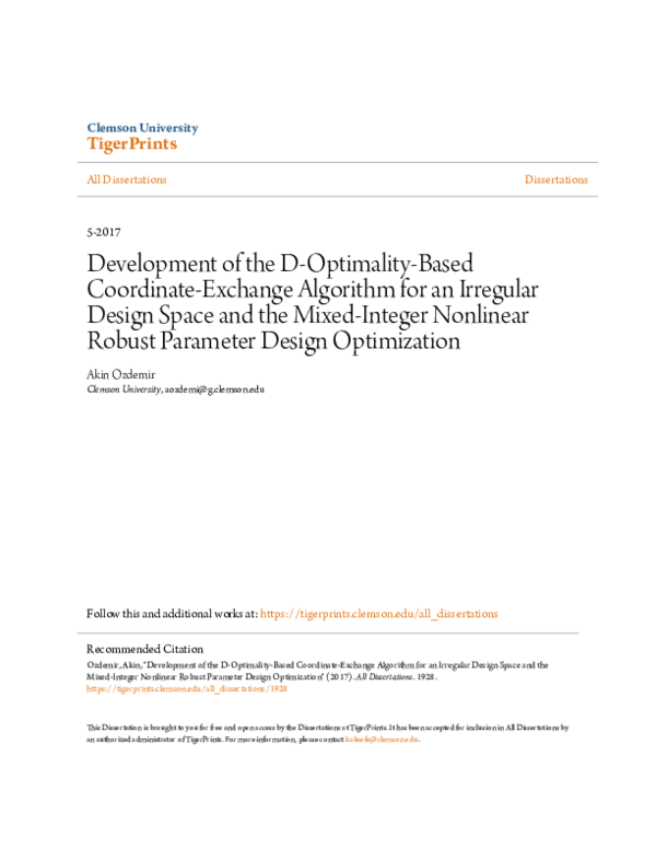 (PDF) Development of the D-Optimality-Based Coordinate-Exchange Algorithm for an Irregular ...
