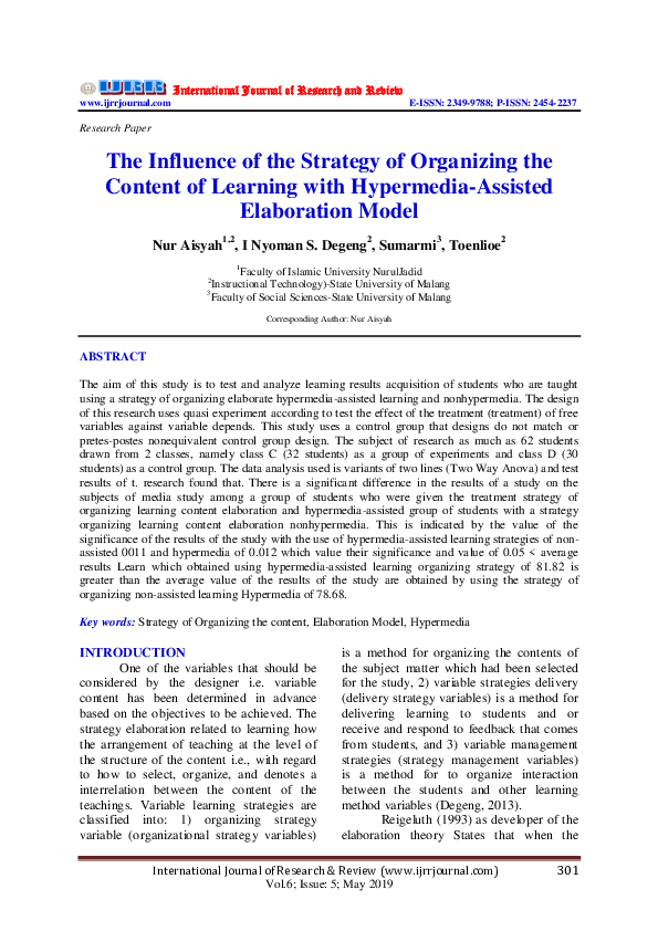 (PDF) The Influence of the Strategy of Organizing the Content of Learning with Hypermedia ...