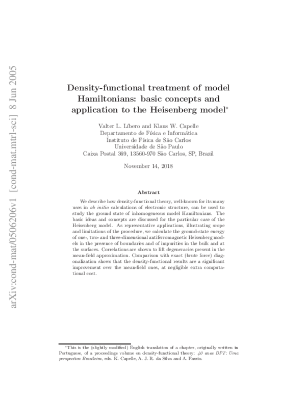 (PDF) Density-functional treatment of model Hamiltonians: basic concepts and application to the ...