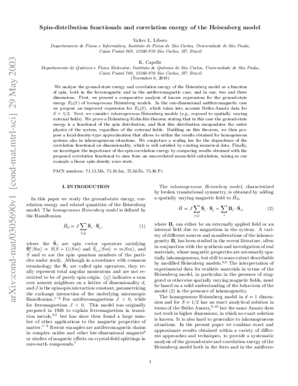 (PDF) Spin-distribution functionals and correlation energy of the Heisenberg model | valter ...