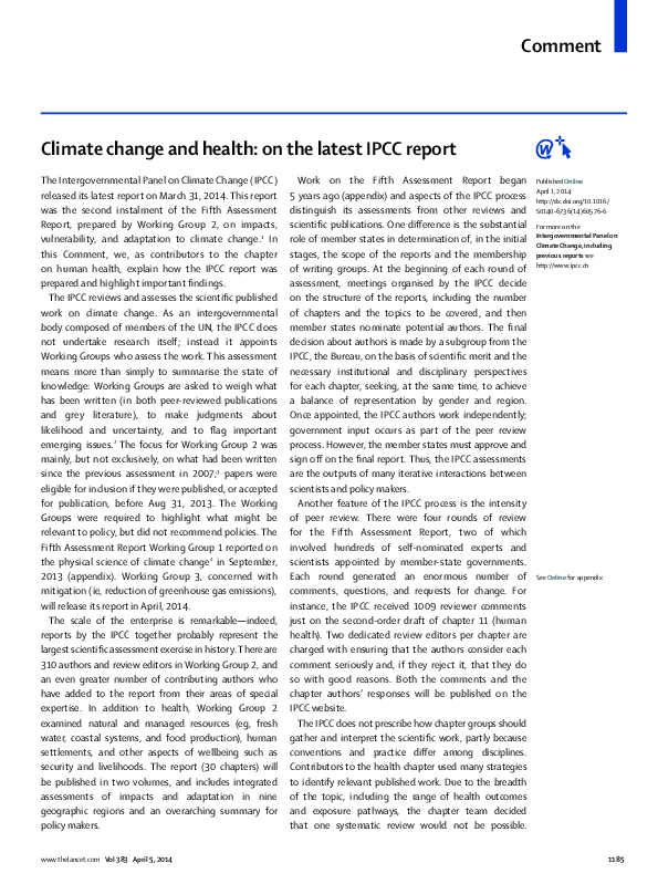 (PDF) Climate change and health: on the latest IPCC report