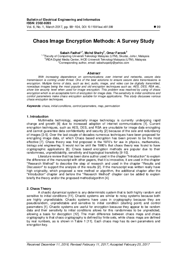 (PDF) Chaos Image Encryption Methods: A Survey Study