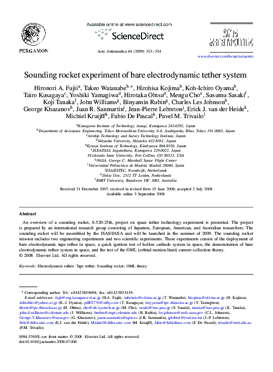 (PDF) Sounding rocket experiment of bare electrodynamic tether system