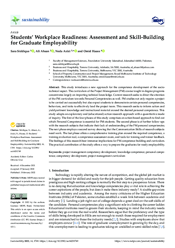 (PDF) Students’ Workplace Readiness: Assessment and Skill-Building for ...