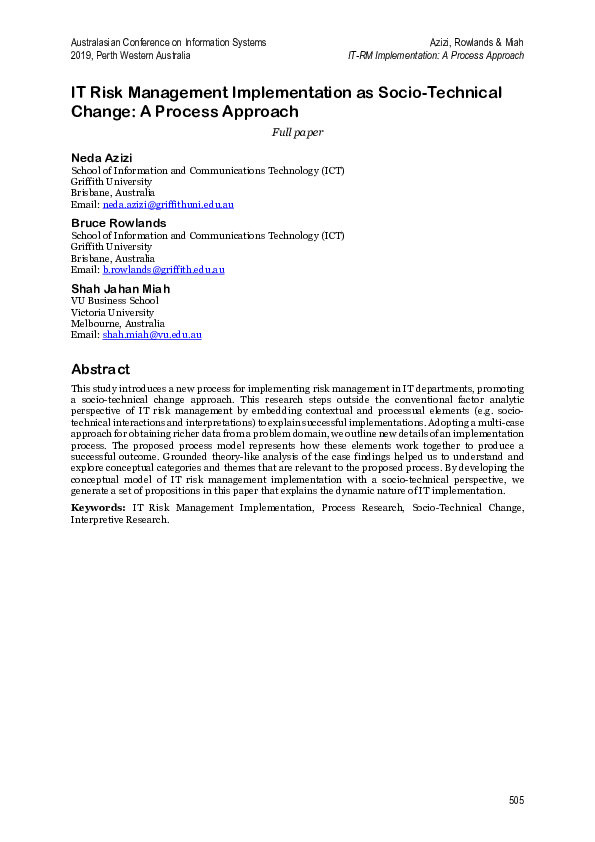 IT Risk Management Implementation as Socio-Technical Change: A Process ...