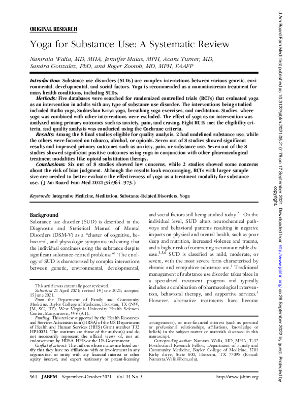 (PDF) Yoga for Substance Use: A Systematic Review
