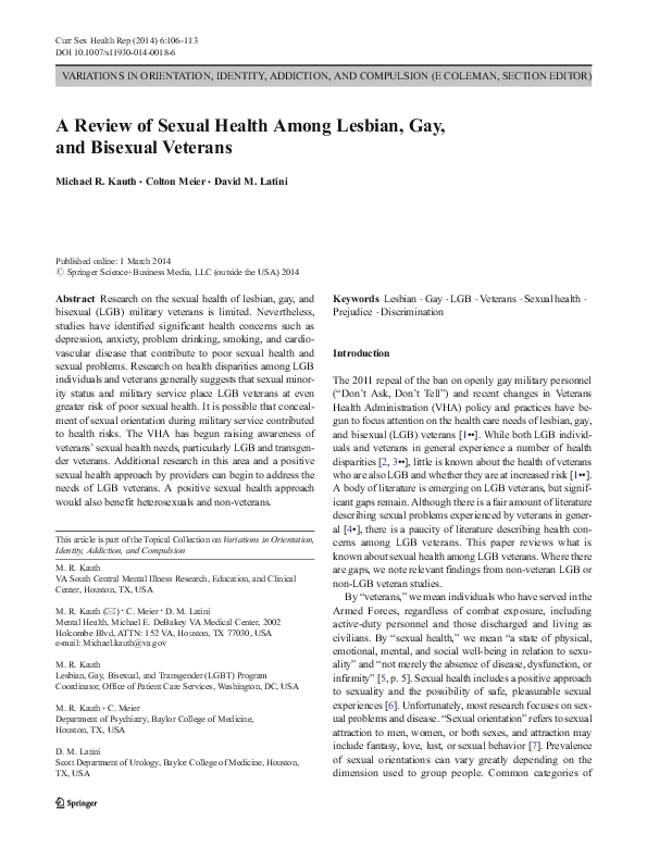 (PDF) A Review of Sexual Health Among Lesbian, Gay, and Bisexual Veterans