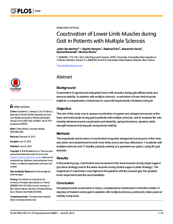 (PDF) Coactivation of Lower Limb Muscles during Gait in Patients with ...