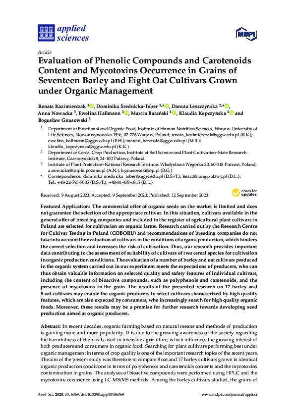(PDF) Evaluation of Phenolic Compounds and Carotenoids Content and Mycotoxins Occurrence in ...