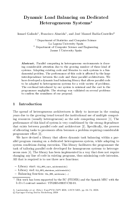 (PDF) Dynamic load balancing on dedicated heterogeneous systems