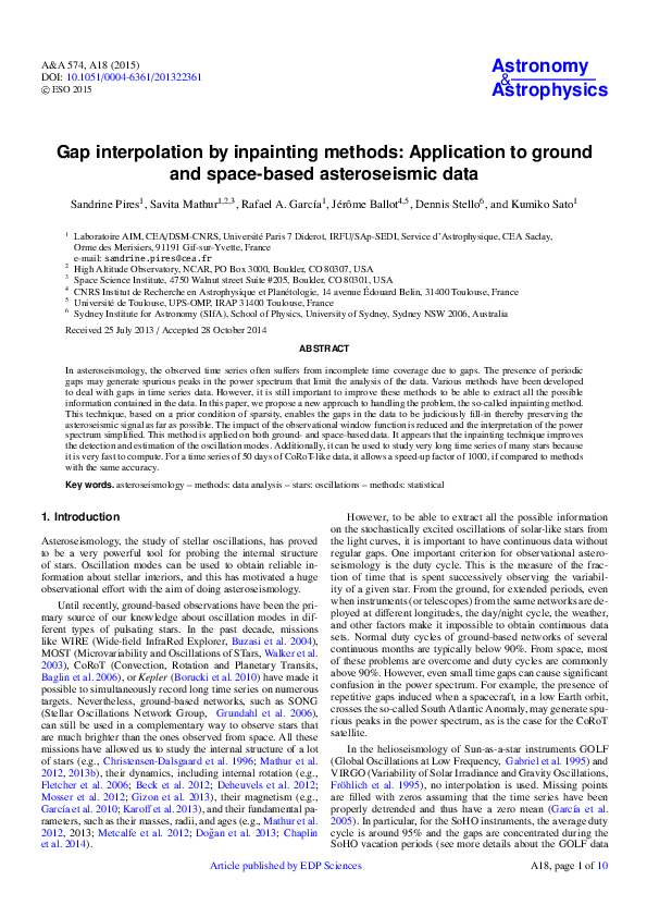 (PDF) Gap interpolation by inpainting methods: Application to ground and space-based ...