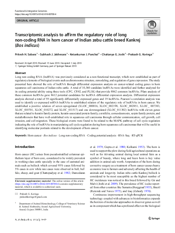 Pdf Transcriptomic Analysis To Affirm The Regulatory Role Of Long Non