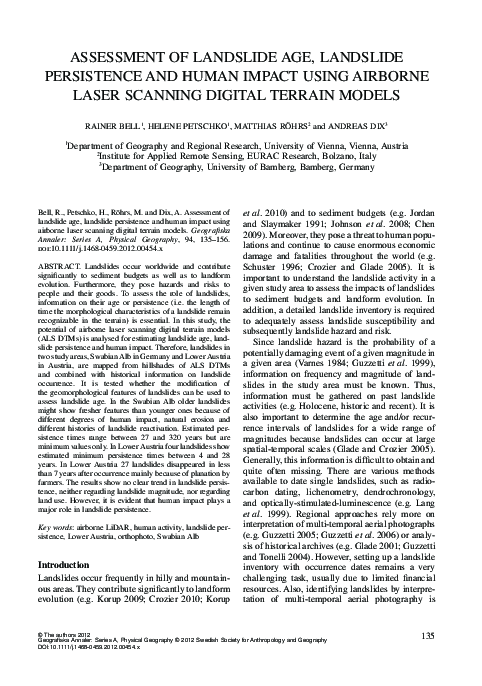 Pdf Assessment Of Landslide Age Landslide Persistence And Human Impact Using Airborne Laser