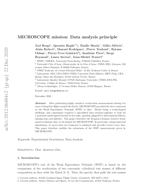 (PDF) MICROSCOPE mission: data analysis principle