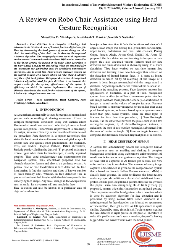 (PDF) A Review on Robo Chair Assistance using Head Gesture Recognition