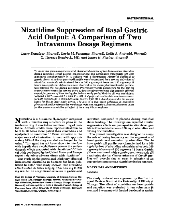 (PDF) Nizatidine Suppression of Basal Gastric Acid Output: A Comparison ...