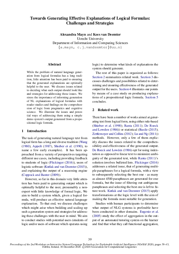 (PDF) Towards Generating Effective Explanations of Logical Formulas: Challenges and Strategies