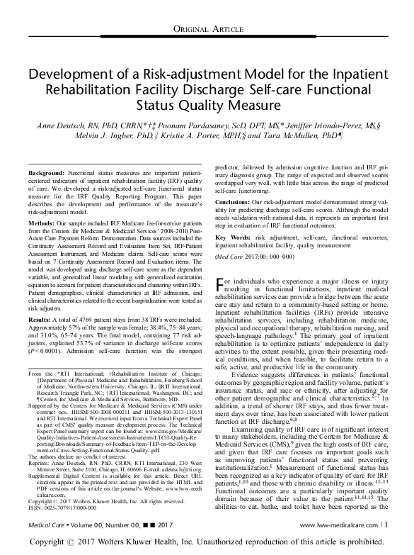 Development of a Risk-adjustment Model for the Inpatient Rehabilitation ...
