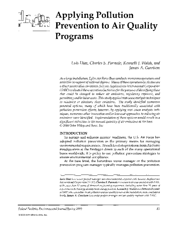 (PDF) Applying pollution prevention to air quality programs