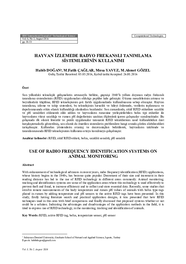 (PDF) Use of Radio Frequency Identification Systems on Animal Monitoring