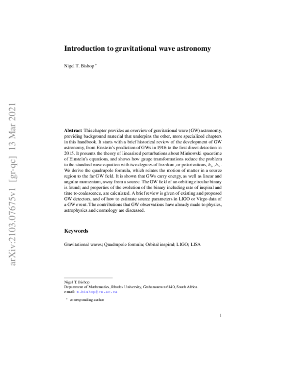 (PDF) Introduction to Gravitational Wave Astronomy