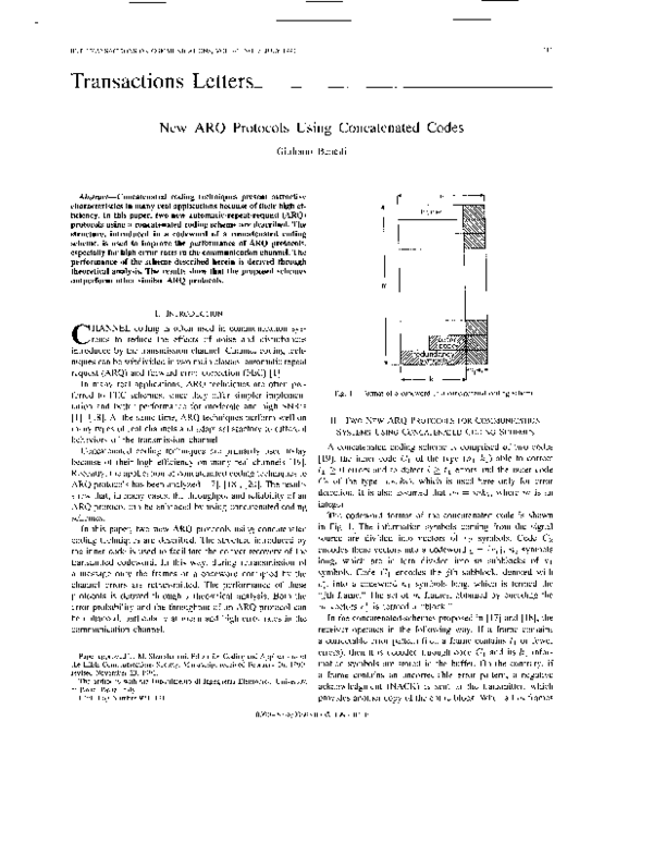 (PDF) New ARQ protocols using concatenated codes (PDF) New ARQ protocols using concatenated codes