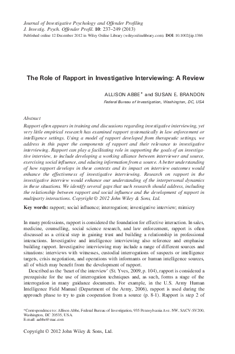 (PDF) The Role of Rapport in Investigative Interviewing: A Review