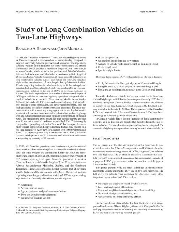 (PDF) Study of Long Combination Vehicles on Two-Lane Highways