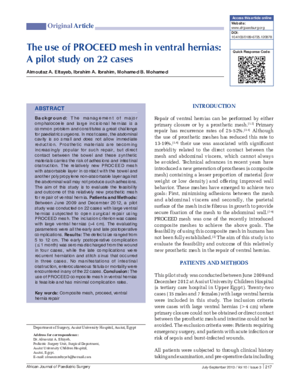 (PDF) The use of PROCEED mesh in ventral hernias: A pilot study on 22 ...