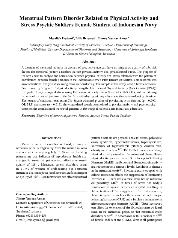 (PDF) Menstrual Pattern Disorder Related to Physical Activity and ...