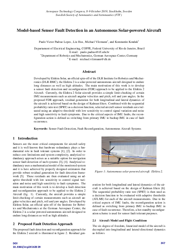 Pdf Model Based Sensor Fault Detection In An Autonomous Solar Powered