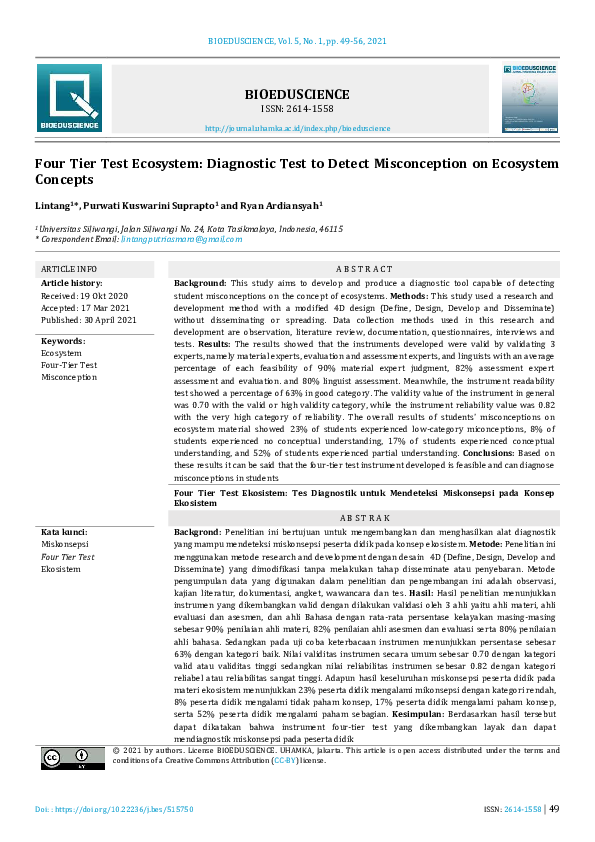 (PDF) Four Tier Test Ecosystem: Diagnostic Test to Detect Misconception ...