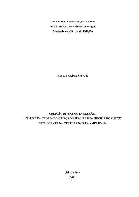 (PDF) Criação divina ou evolução? Análise da teoria da criação especial ...