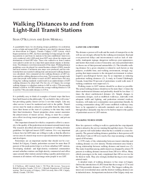 (PDF) Walking Distances to and from Light-Rail Transit Stations