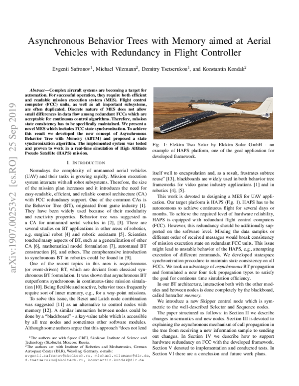 (PDF) Asynchronous Behavior Trees with Memory aimed at Aerial Vehicles with Redundancy in Flight ...
