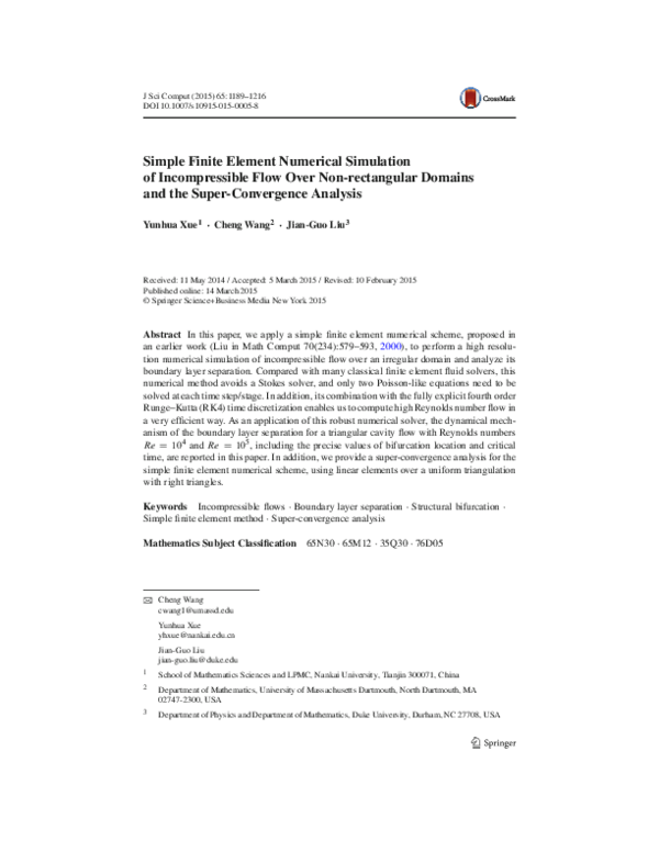 Simple Finite Element Numerical Simulation Of Incompressible Flow Over