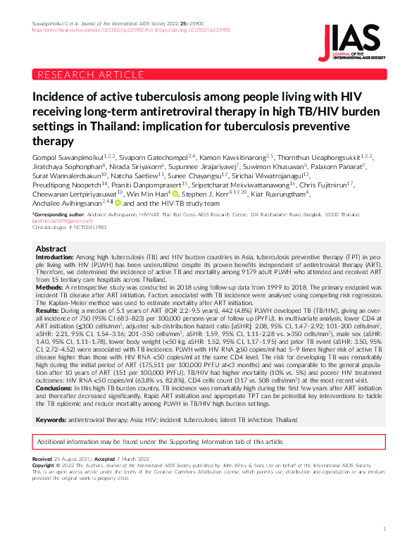 (PDF) Incidence of active tuberculosis among people living with HIV ...