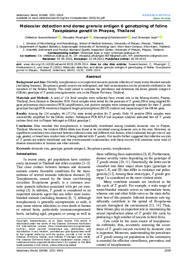 Pdf Molecular Detection And Dense Granule Antigen 6 Genotyping Of Feline Toxoplasma Gondii In