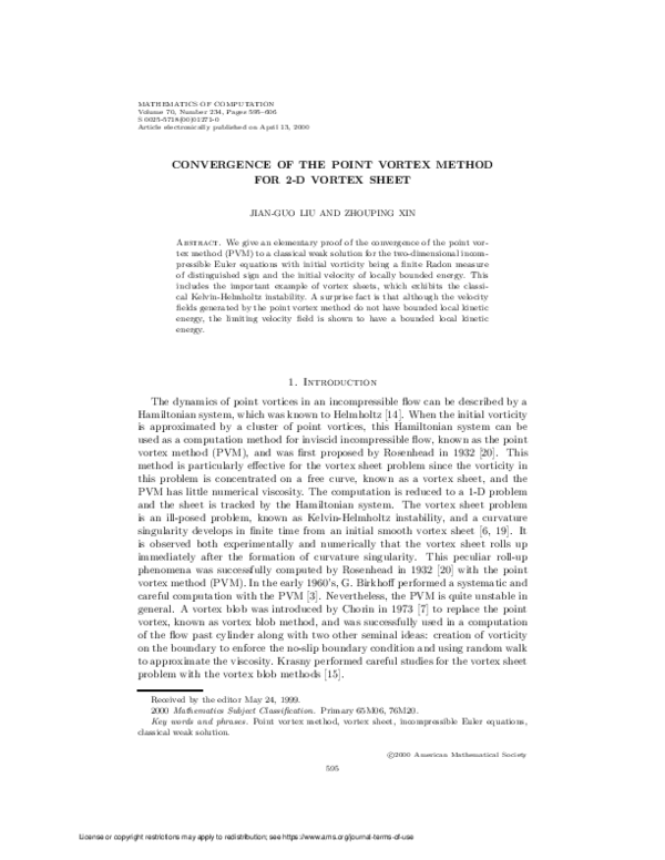 (PDF) Convergence of the point vortex method for 2-D vortex sheet