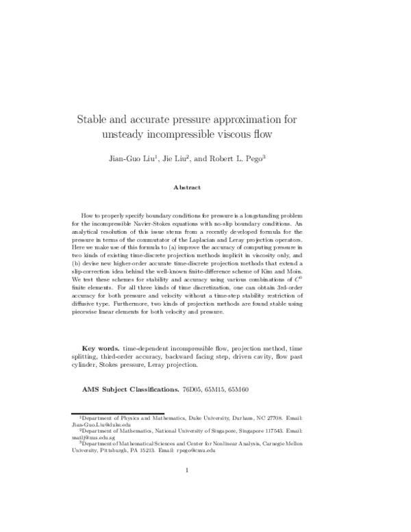 (PDF) Stable and accurate pressure approximation for unsteady ...