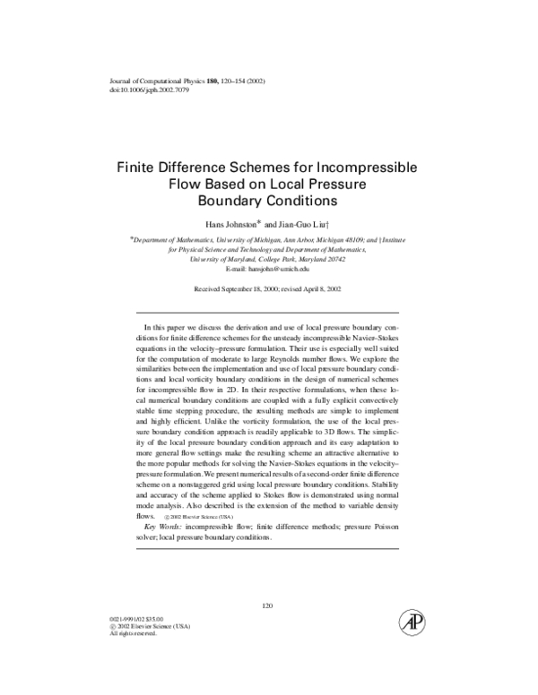 Pdf Finite Difference Schemes For Incompressible Flow Based On Local Pressure Boundary Conditions