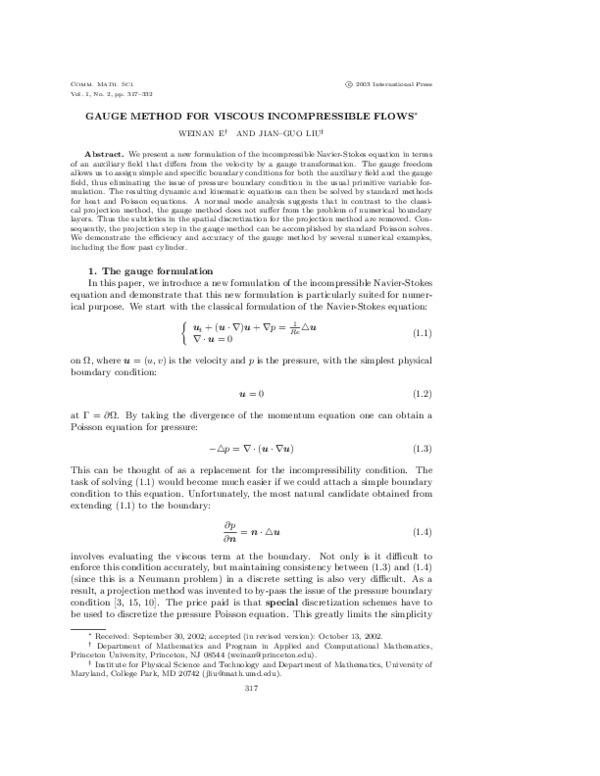 (PDF) Gauge Method for Viscous Incompressible Flows | Jian-guo Liu - Academia.edu