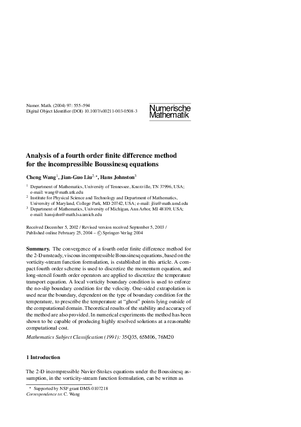 (PDF) Analysis of a fourth order finite difference method for the ...