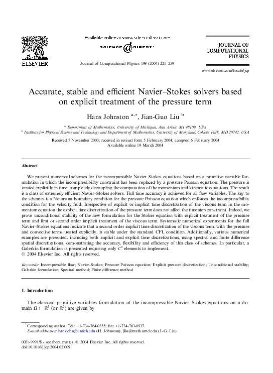 (PDF) Accurate, stable and efficient Navier–Stokes solvers based on ...
