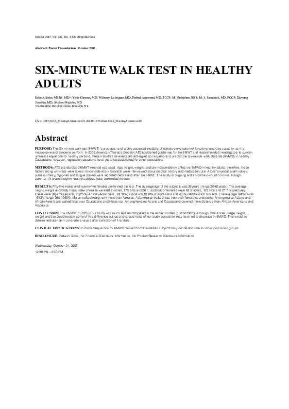 (PDF) Six-Minute Walk Test in Healthy Adults