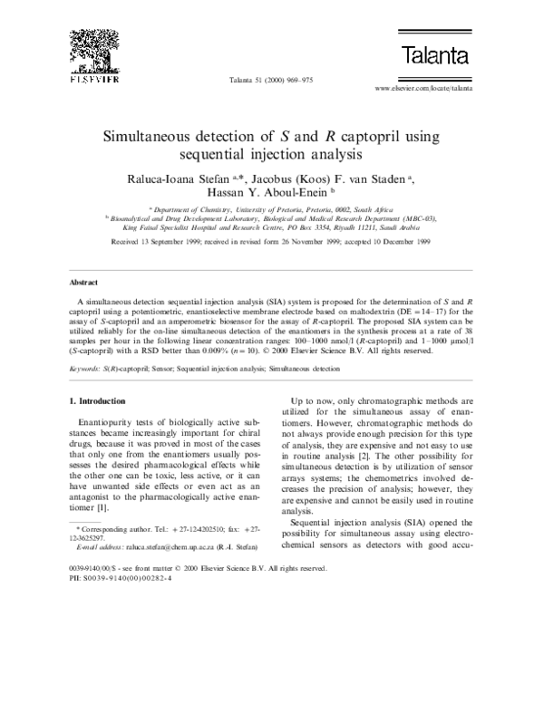 (PDF) Simultaneous detection of S and R captopril using sequential injection analysis