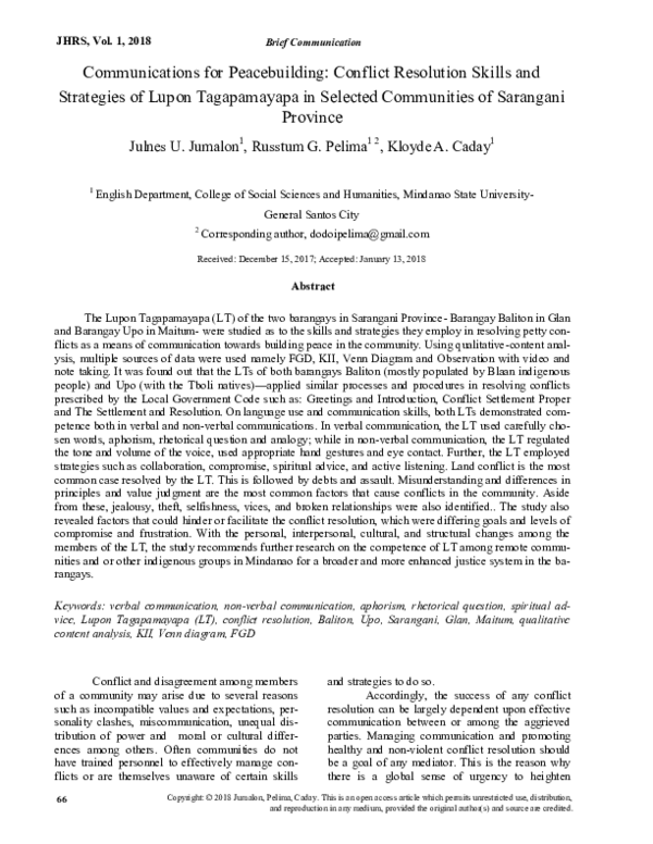 (PDF) Communications for Peacebuilding: Conflict Resolution Skills and ...