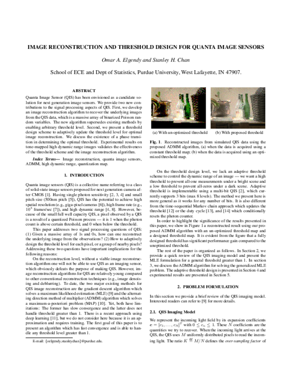 (PDF) Image reconstruction and threshold design for Quanta Image Sensors